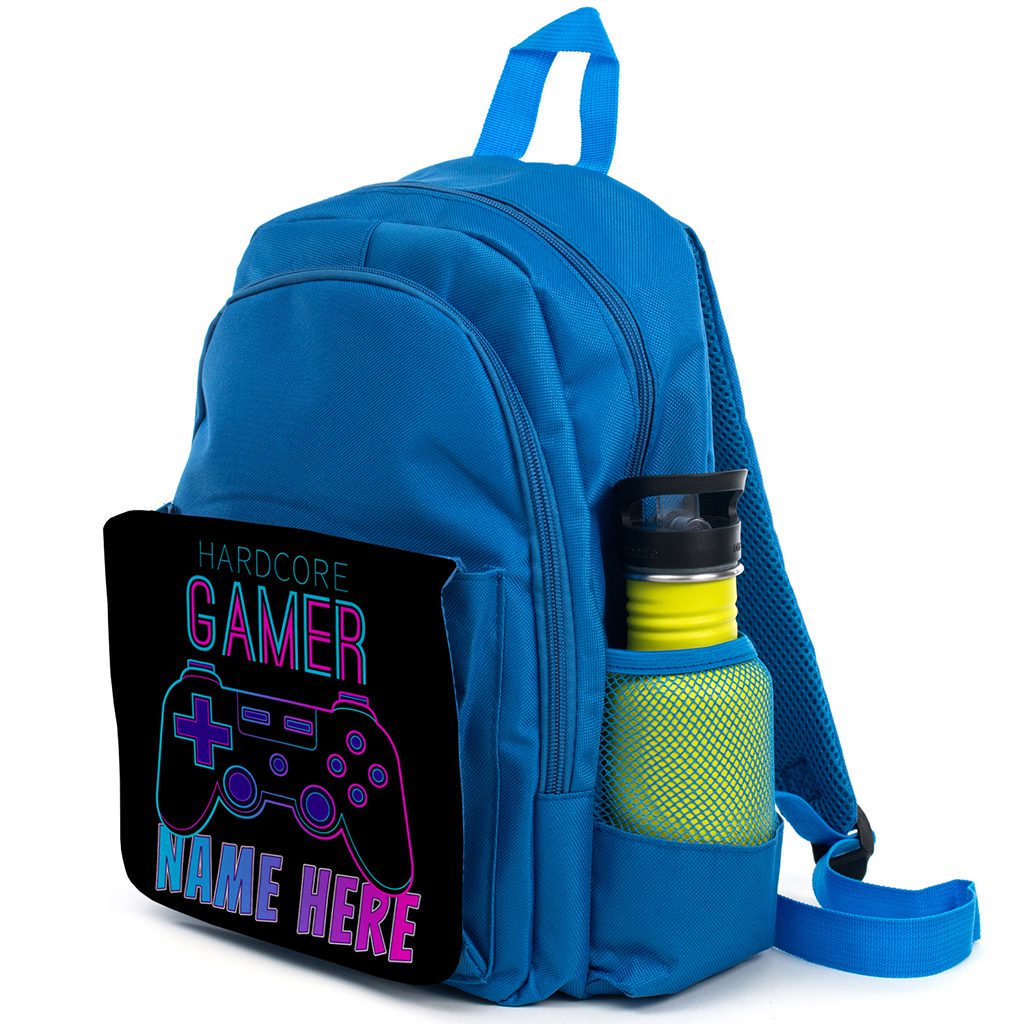 Personalised Hardcore Gamer Kids Blue Backpack KSU39 - Personalised Gift