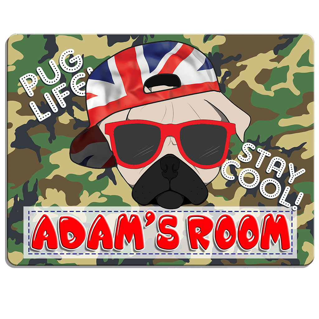 Personalised Army Camo Pug Kids Door Sign KD61 - Personalised Gift