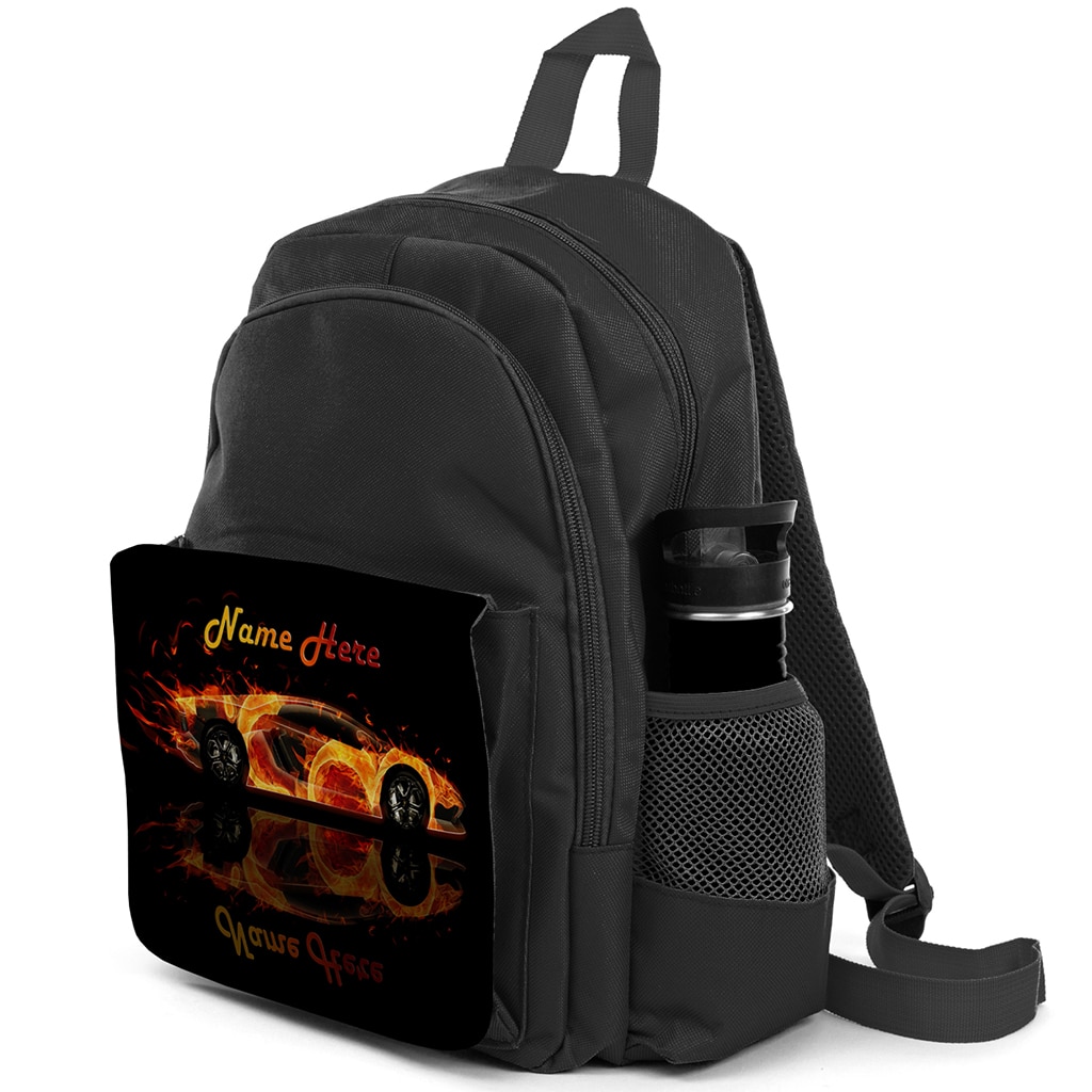Personalised Race Car Kids Black Backpack JS03 - Personalised Gift